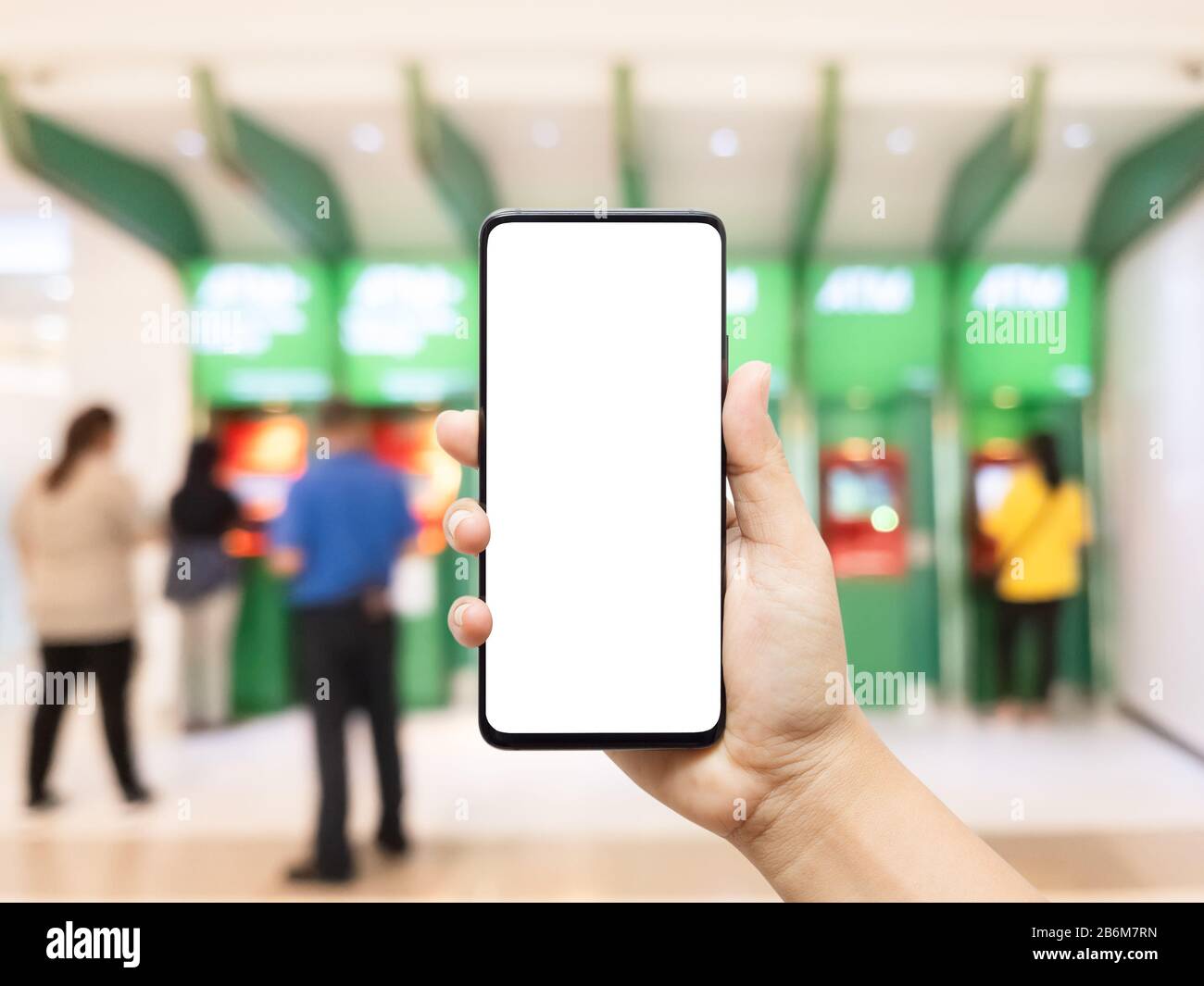 Mockup cellphone, hand using smart phone with empty blank screen with ...