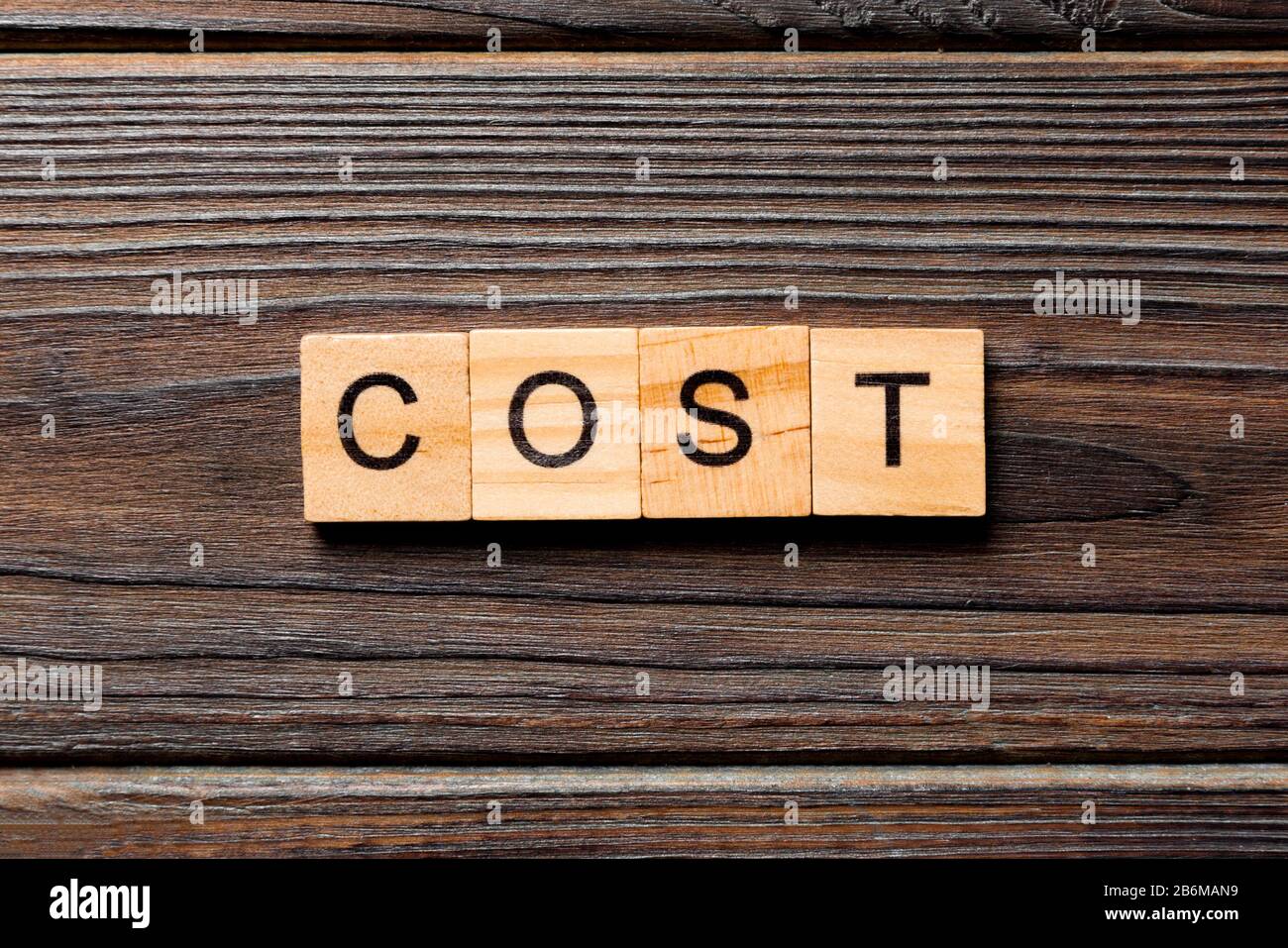 costs word written on wood block. costs text on wooden table for your ...