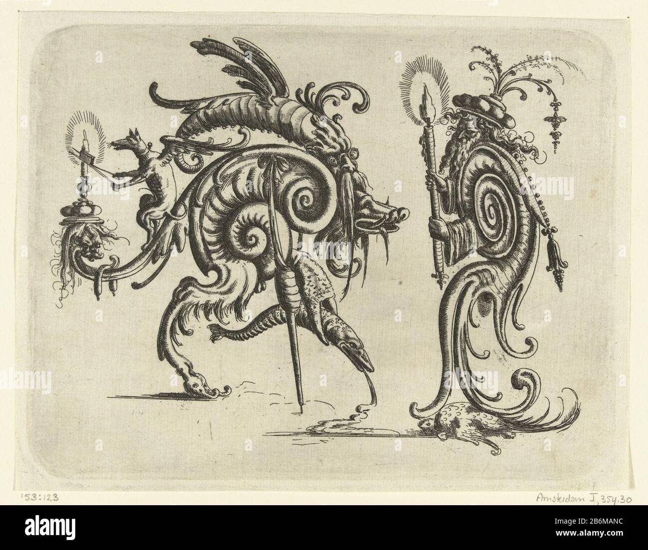 Left a fantastic creature with a boar which runs with a stool. On its ...