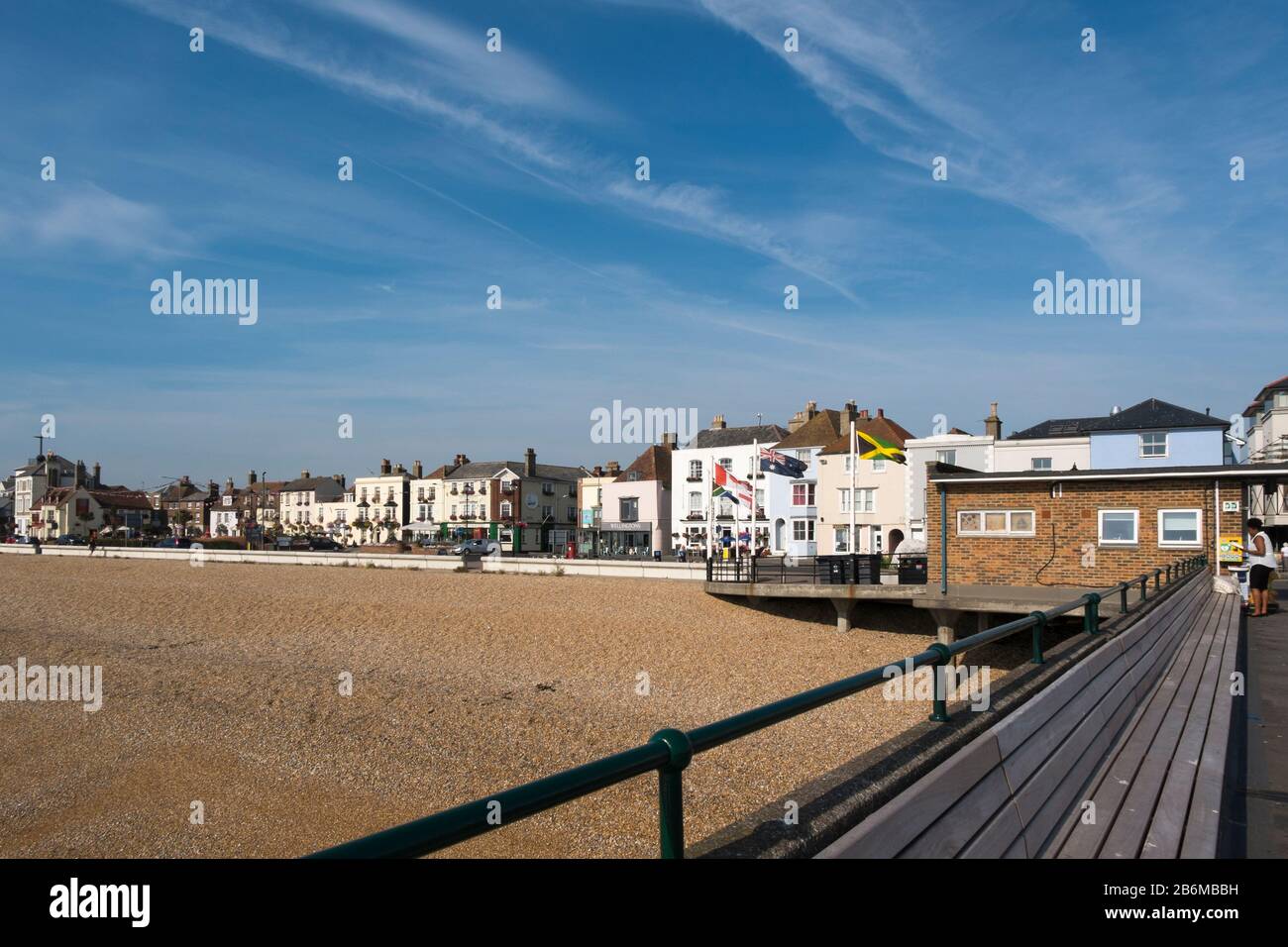 View from the 1950s concrete pier of the seafront at Deal, Kent, UK ...