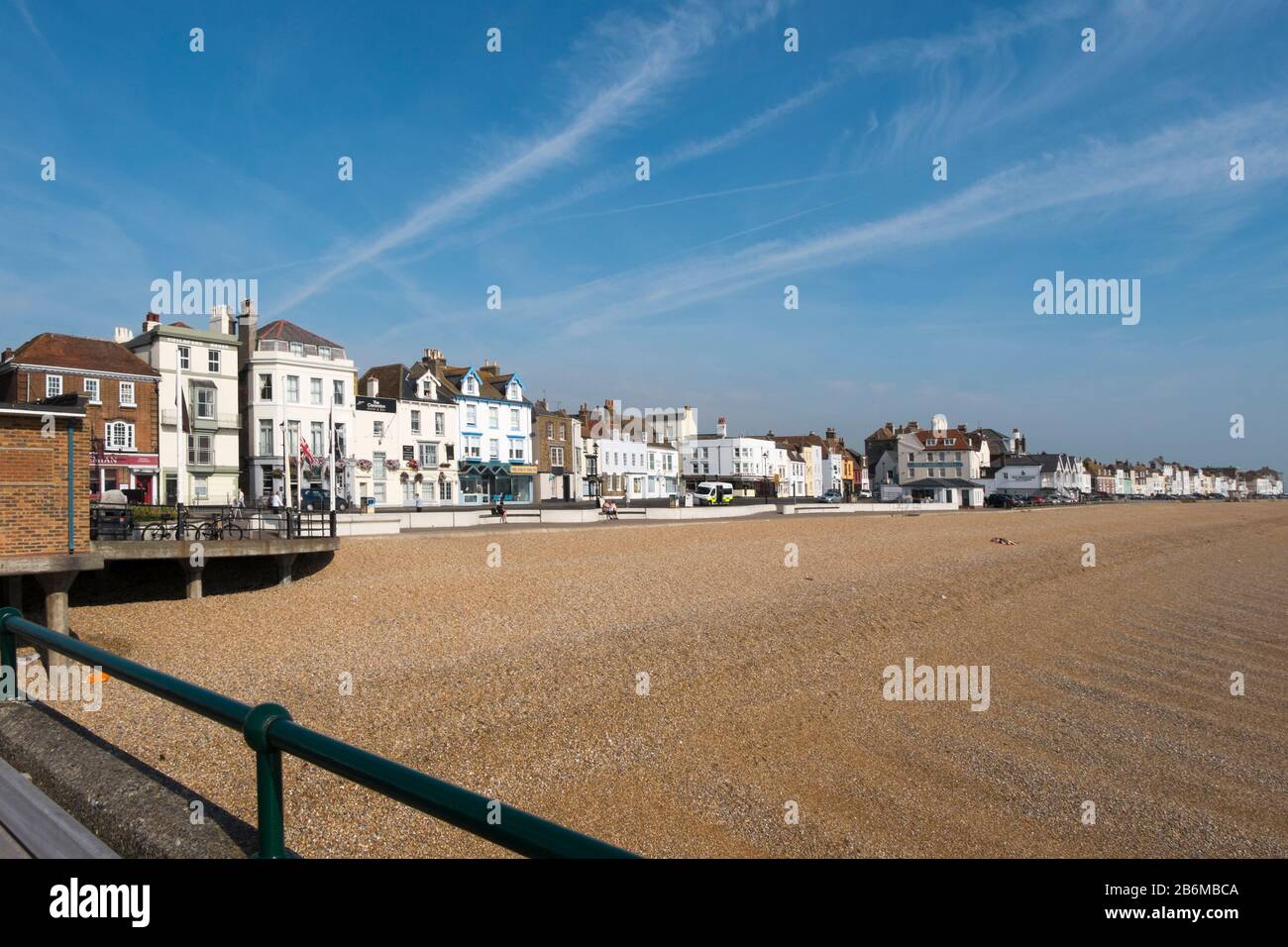 View from the 1950s concrete pier of the seafront at Deal, Kent, UK ...