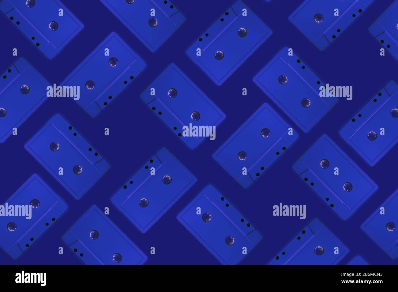 Beautiful phantom blue magnetic cassette tapes flat background ...