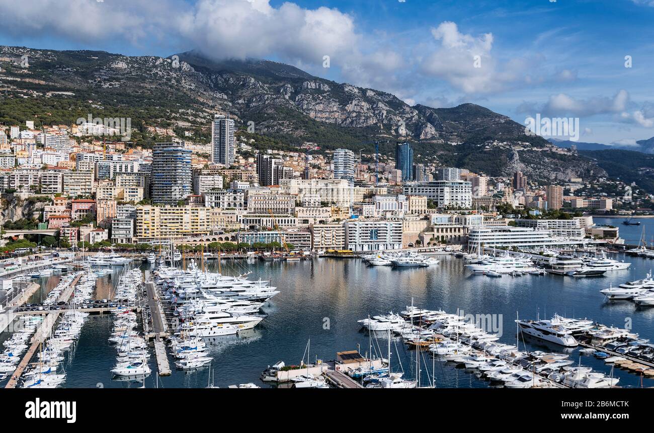 Panoramic overview of Port Hercule in Monaco Stock Photo - Alamy