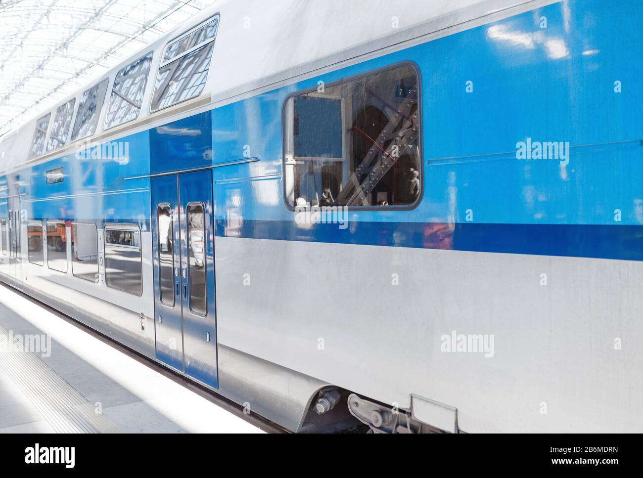 two storey passenger fast train Stock Photo - Alamy
