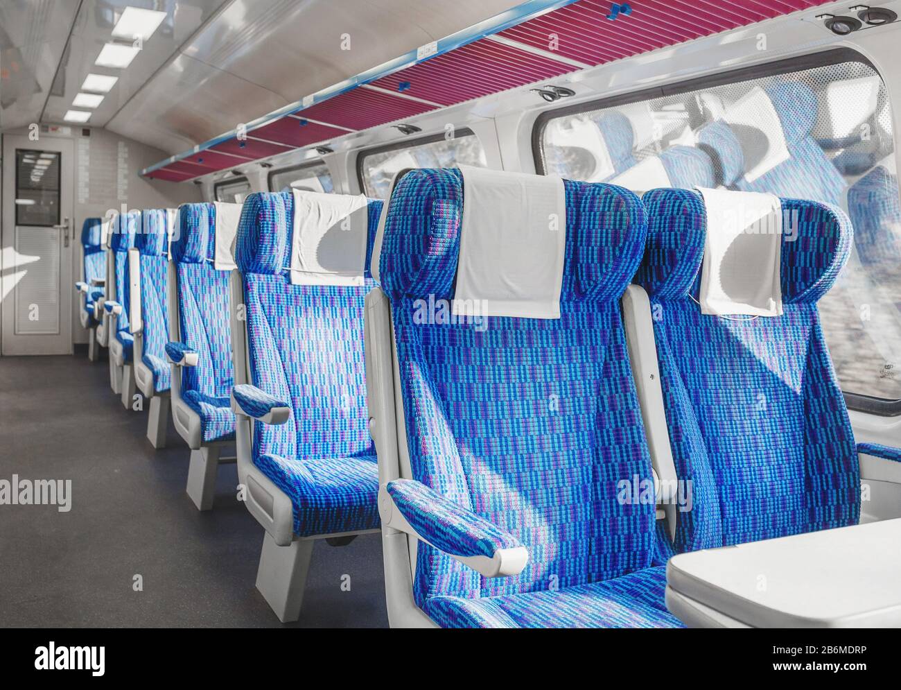 Interior of european first class passenger train with empty seats Stock ...