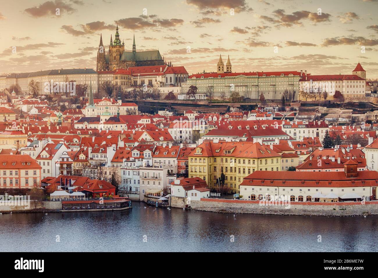 Famous View of Prague castle and Charles Bridge, concept of the main ...