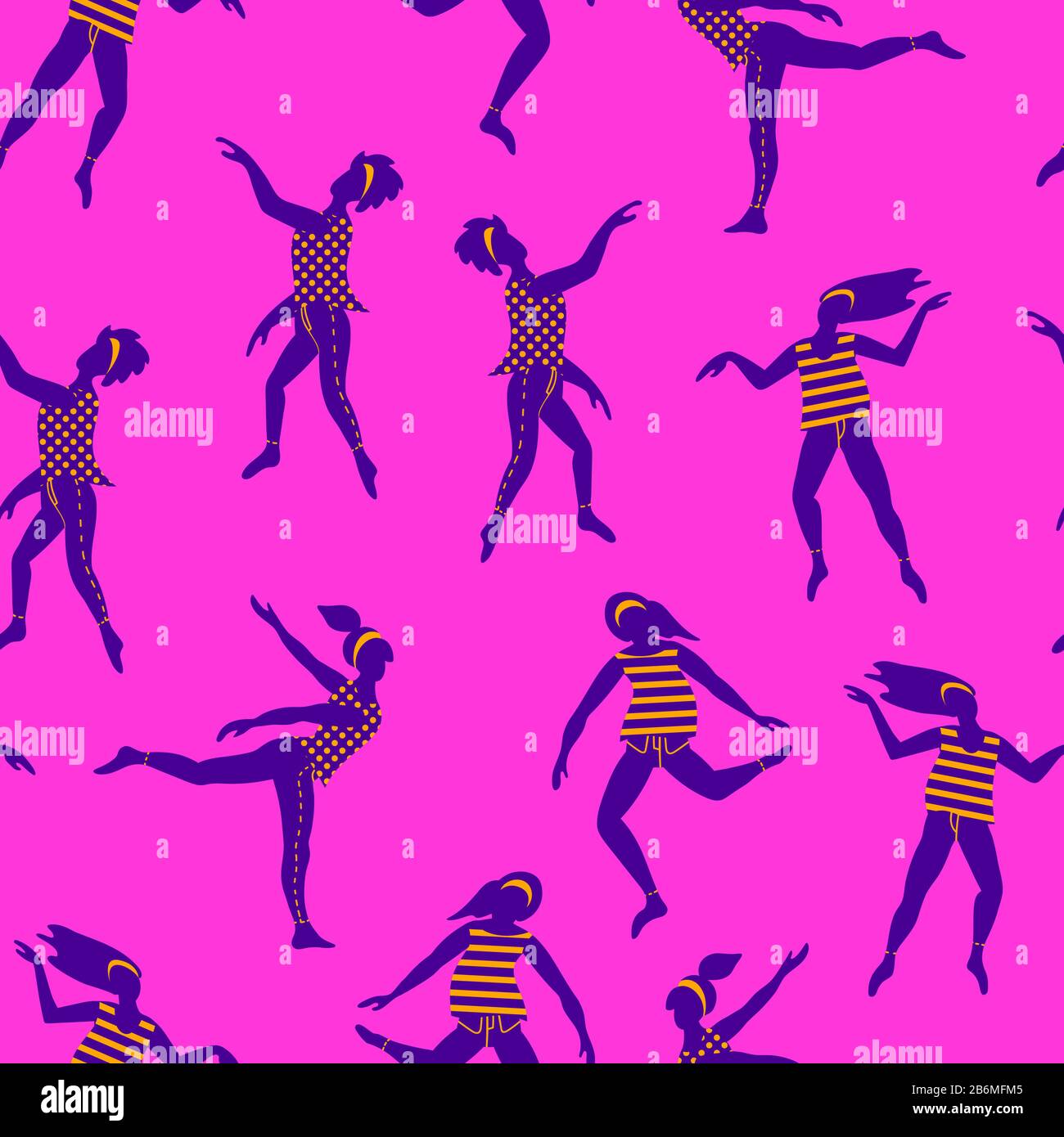Seamless pattern with dancing women silhouettes. Flat vector ...