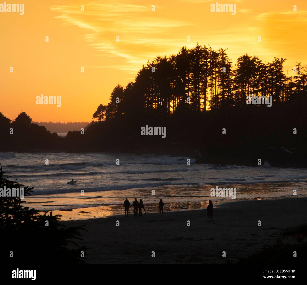 Golden sunset at Long beach, Tofino Stock Photo - Alamy
