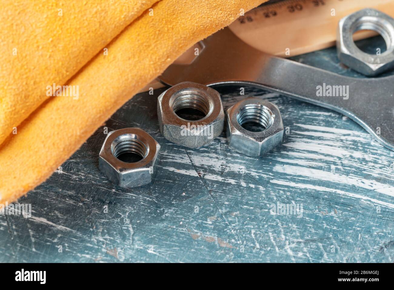 different construction tools on blue background creative photo Stock ...