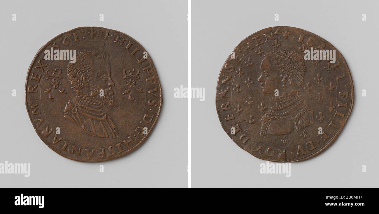 Filips II en Isabella, koning en koningin van Spanje Koperen penning ...