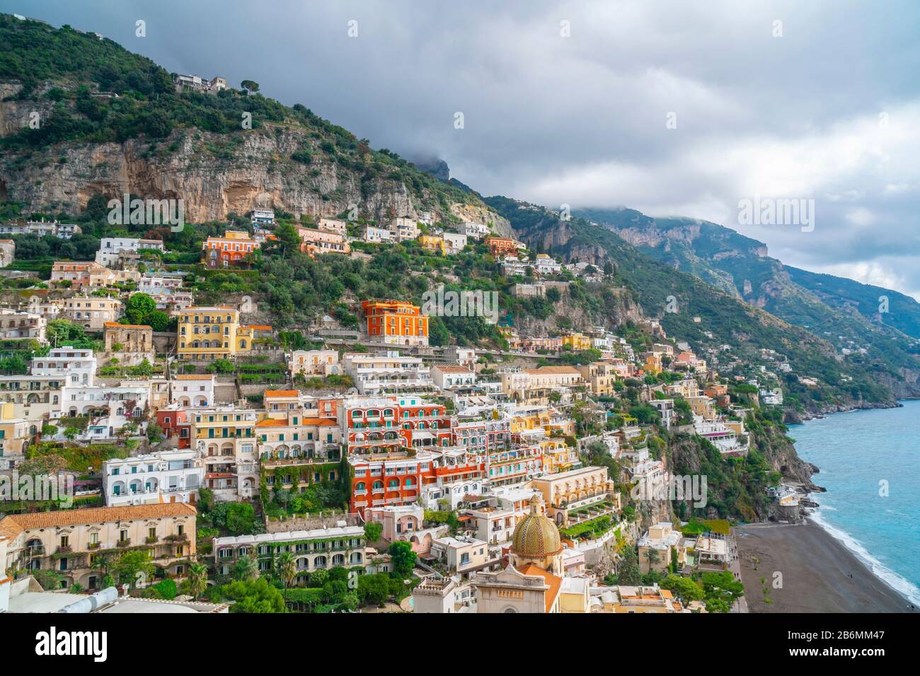 Beautiful Landscape with Positano town at famous amalfi coast, Italy ...