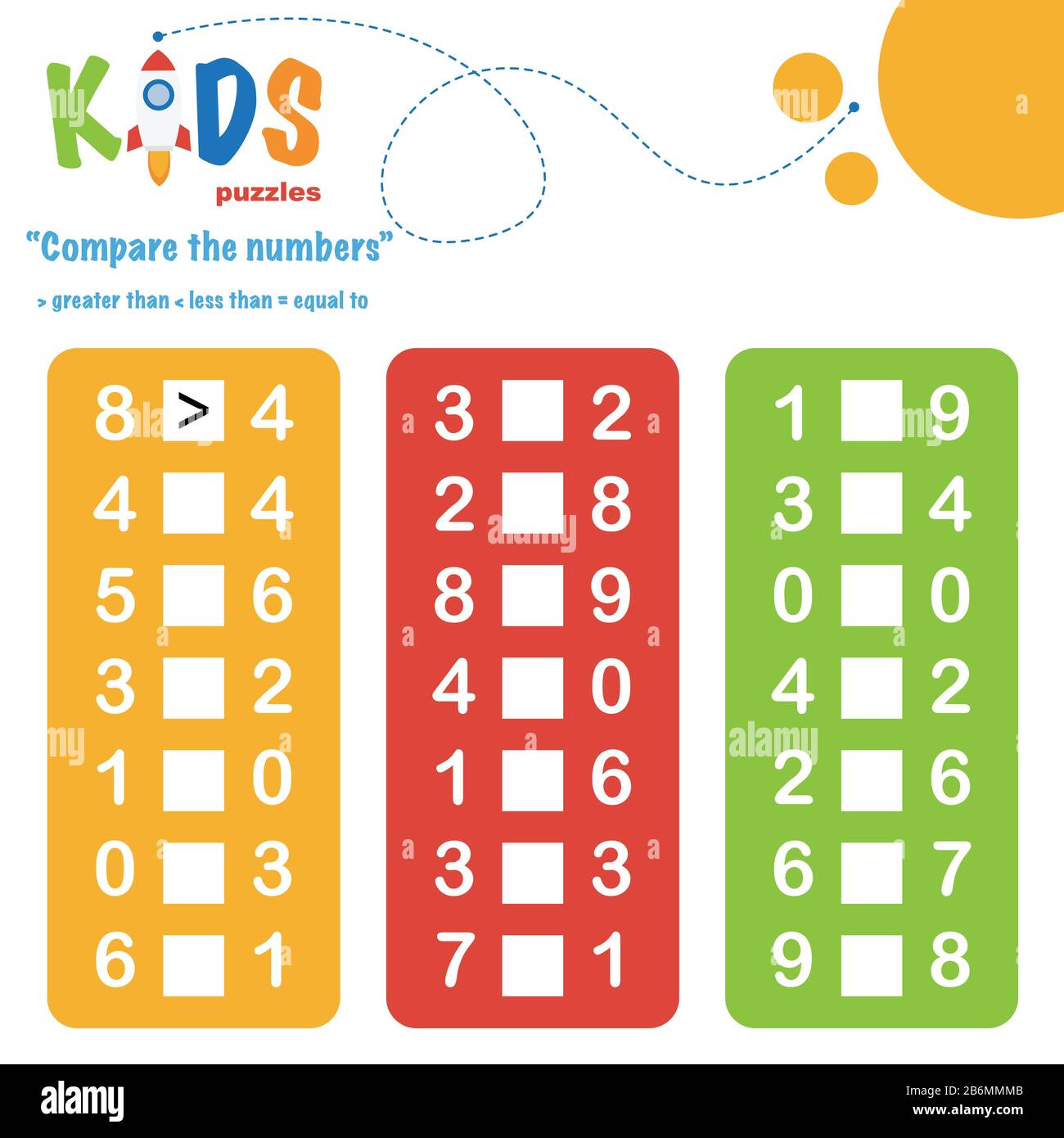 Compare the numbers worksheet practice. Easy colorful worksheet, for ...