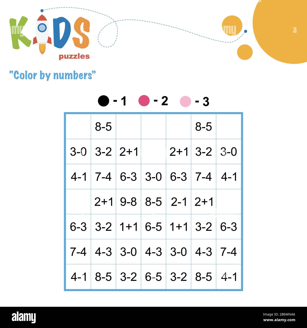 Color by numbers. Mathematical pixel puzzle. Easy colorful worksheet ...