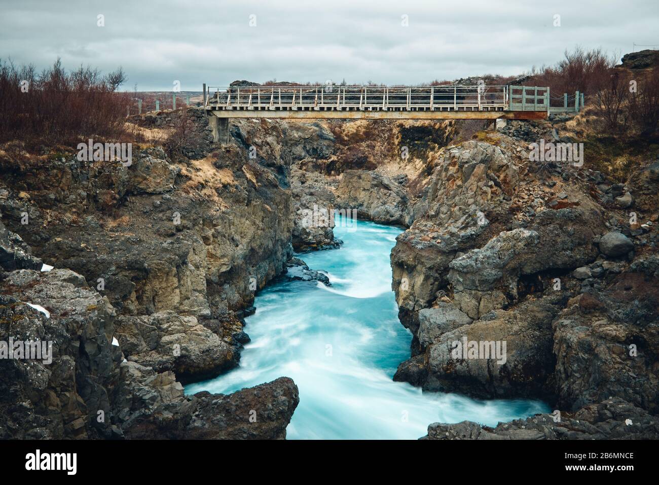 Barnafoss Waterfall is also known as Bjarnafoss, located in Western ...