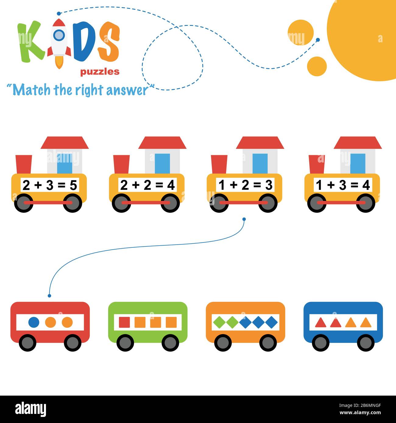 Easy colorful math match the right answer worksheet practice for ...