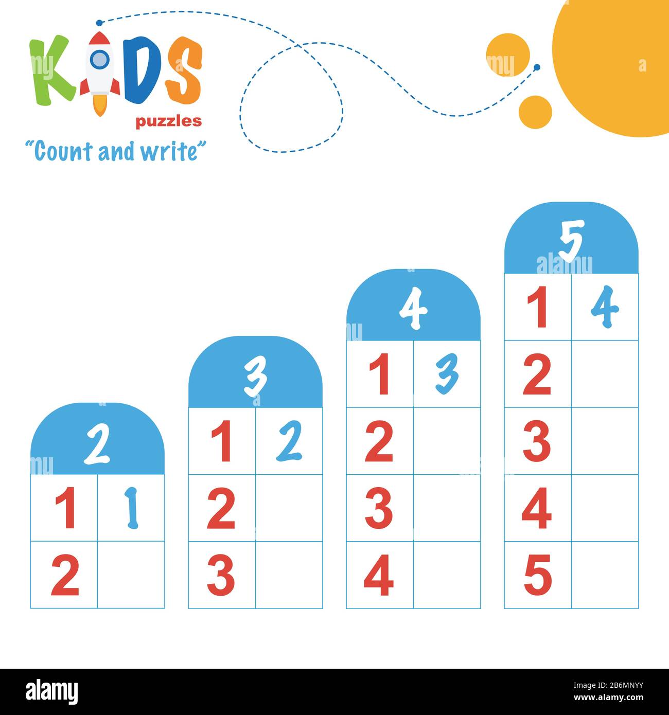 Easy colorful math count and write worksheet practice for preschool and ...