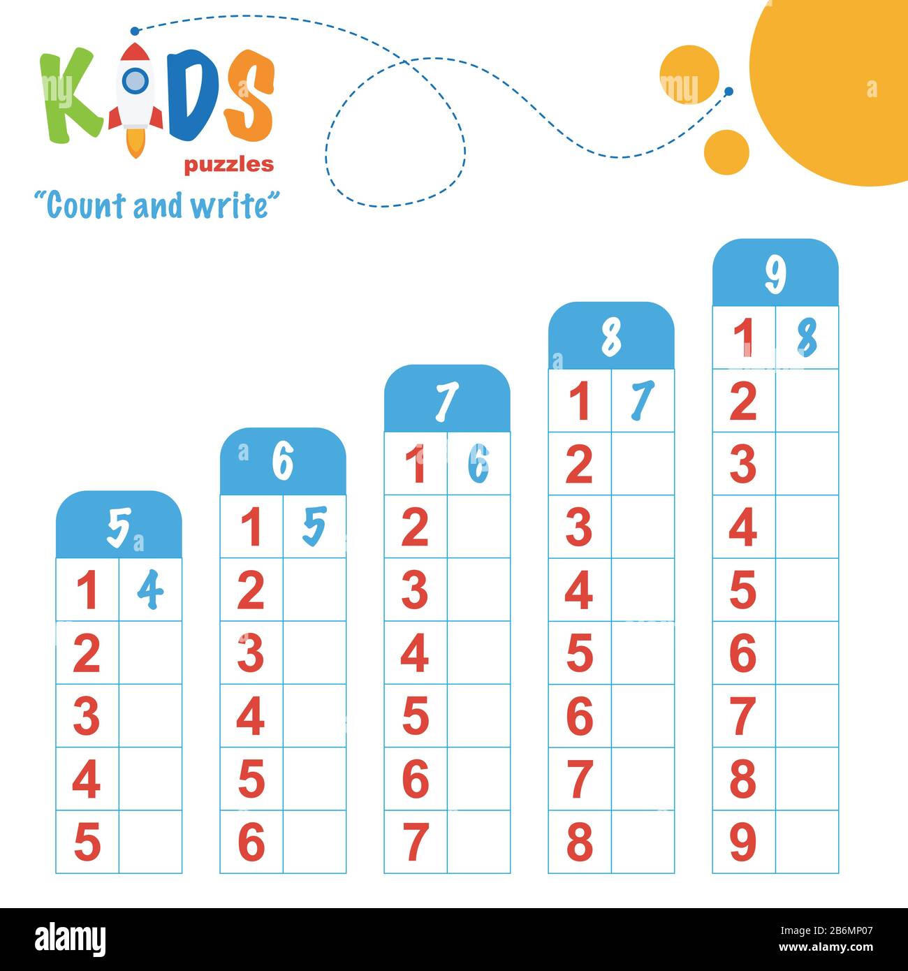 Easy colorful math count and write worksheet practice for preschool and ...