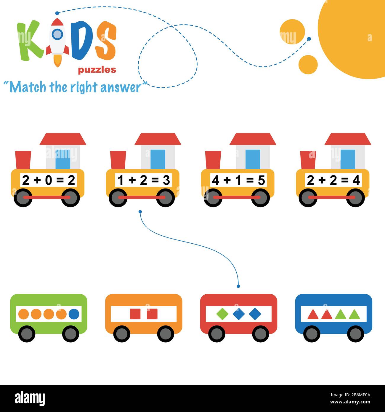 Easy colorful math match the right answer worksheet practice for ...