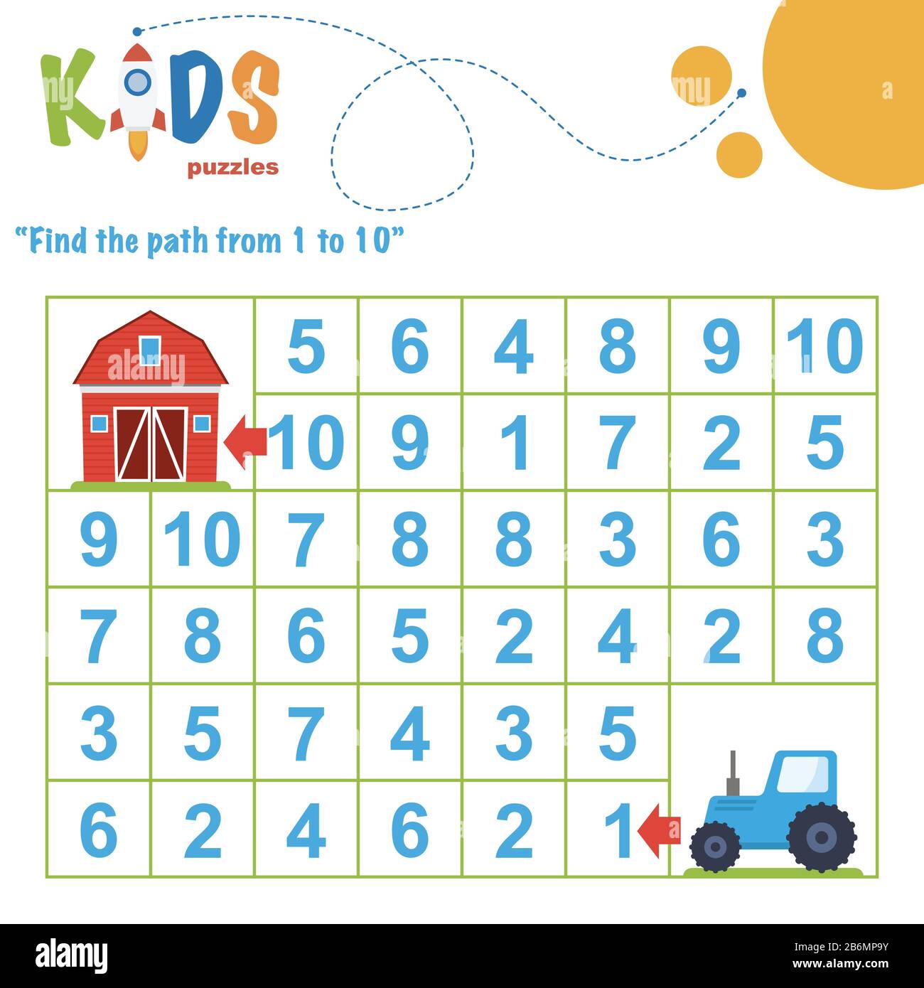 Find the path from 1 to 10. Easy colorful math worksheet practice for ...