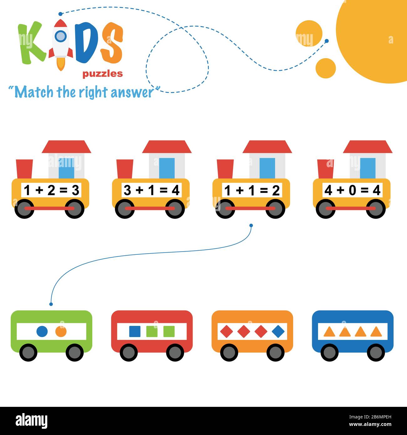 Easy colorful math match the right answer worksheet practice for ...