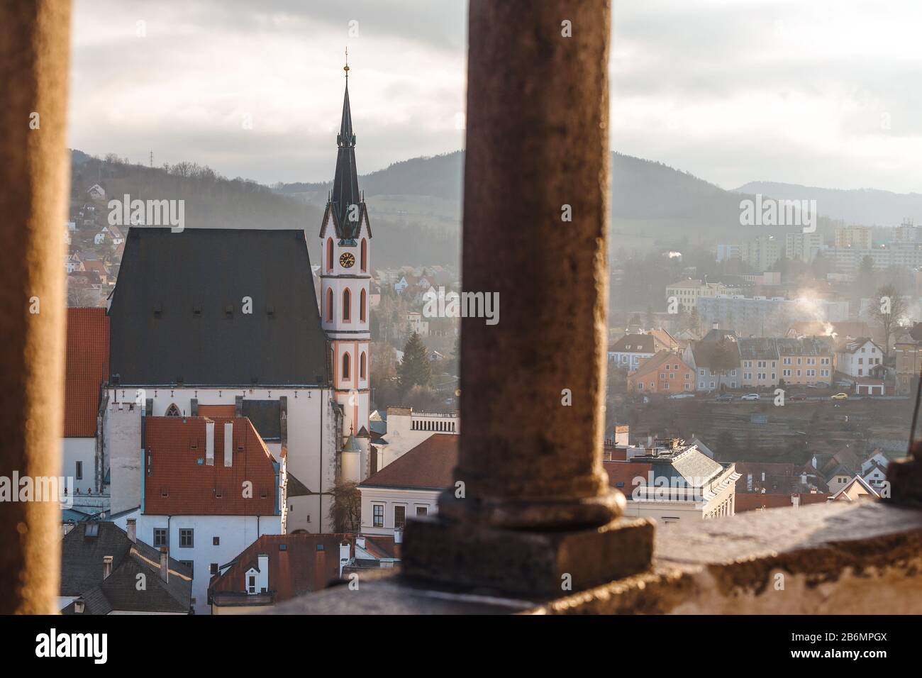 View of the gothic medieval Vitus church in Cesky Krumlov, from the ...