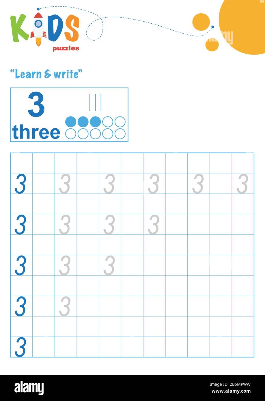 Learning numbers. Learn and write numbers. Easy colorful worksheet for ...