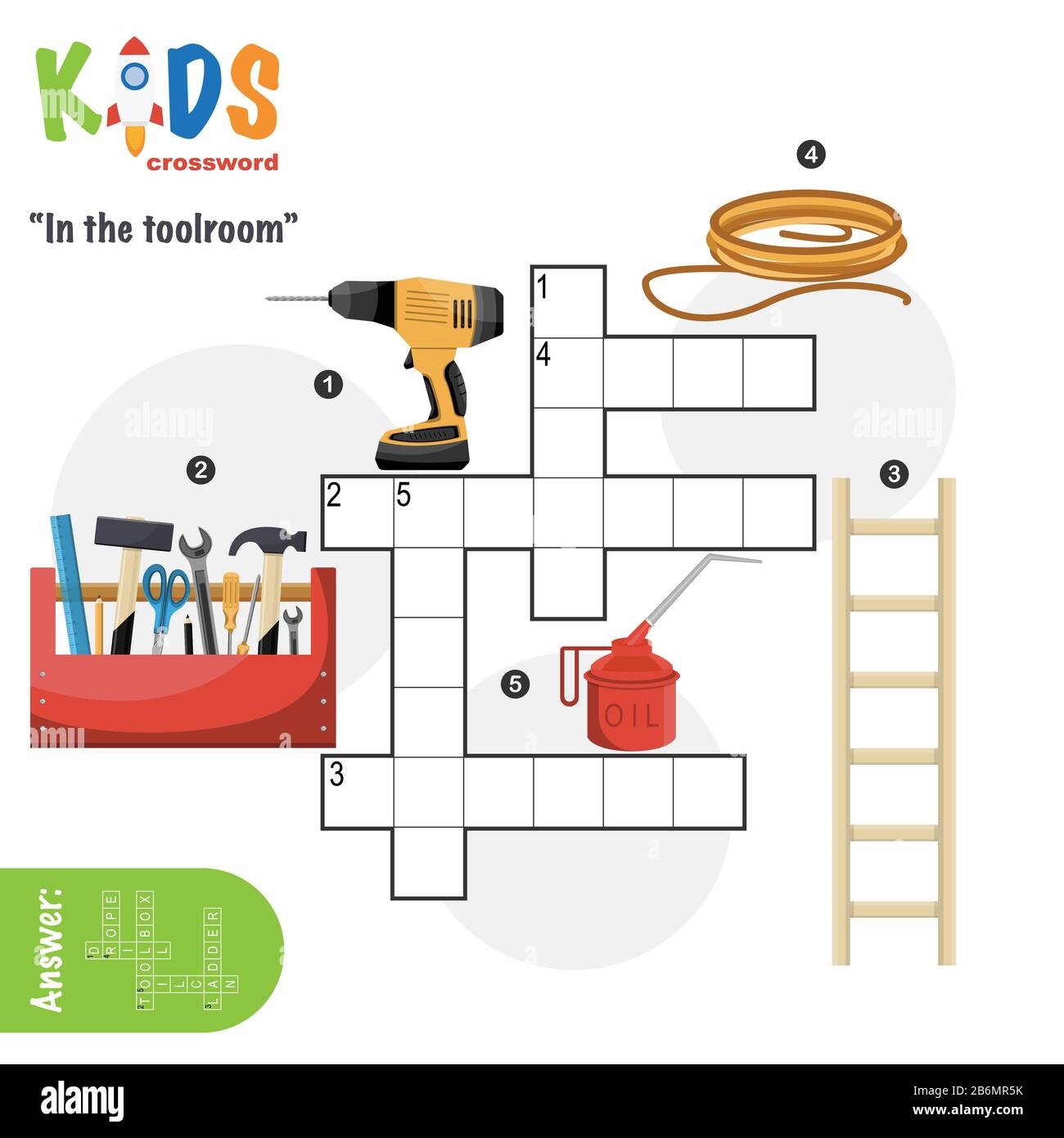 Easy crossword puzzle 'In the toolroom', for children in elementary and ...