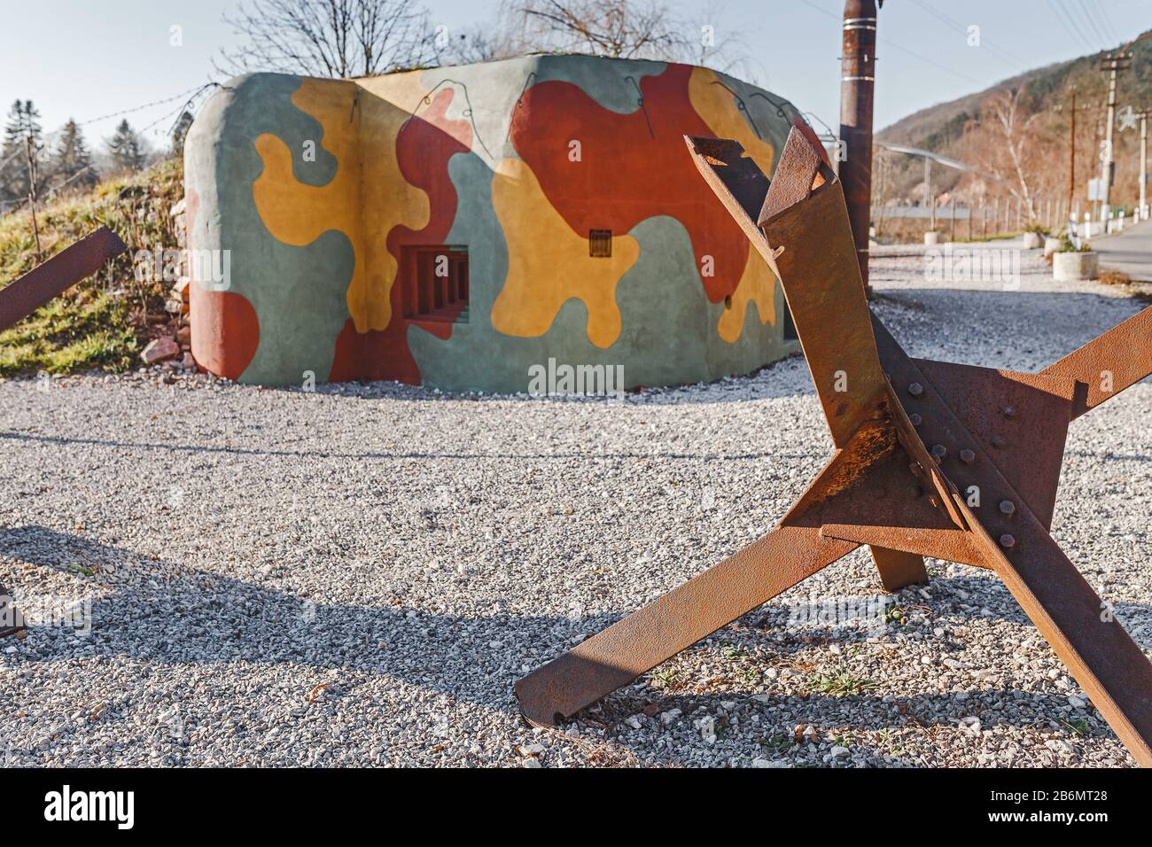 Fortified concrete modern military bunker painted in camouflage colors ...