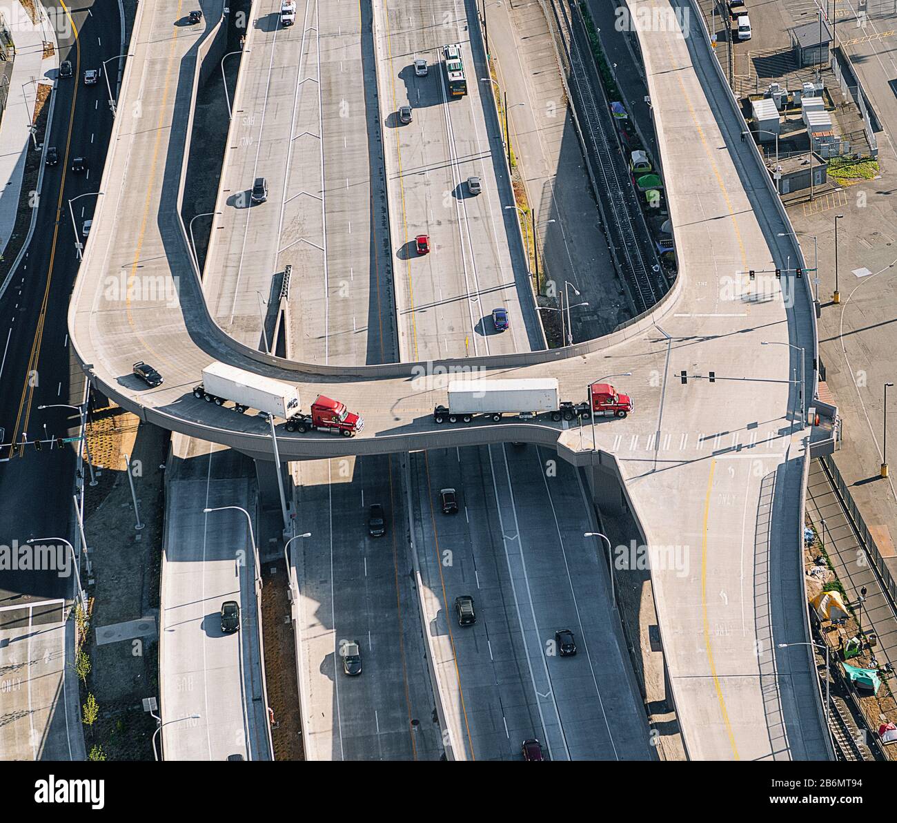Aerial view of cars on Highway 99, Seattle, Washington State, USA Stock ...