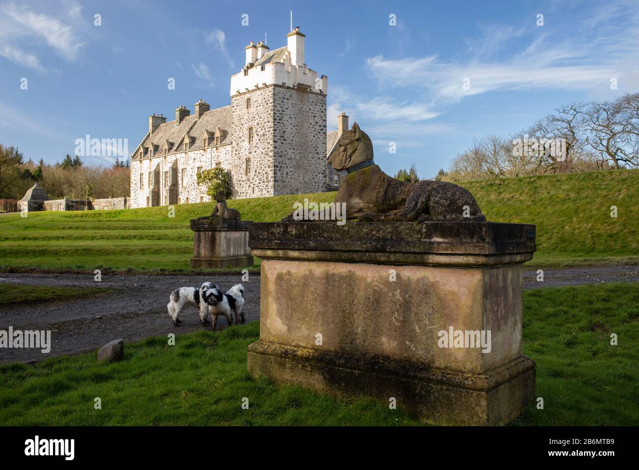 Kinsale Hounds guarding the entrance to Lochnaw Castle near Leswalt in ...