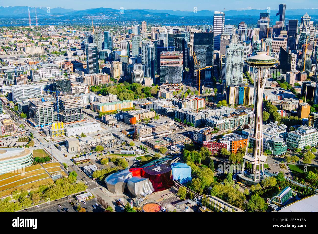 Aerial view of Seattle with Space Needle, Washington State, USA Stock ...