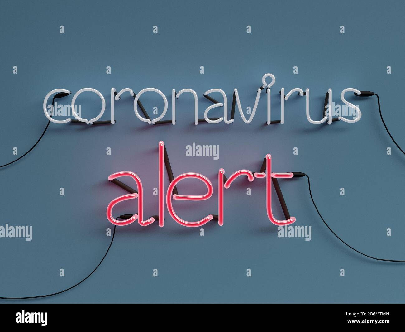 Coronavirus Alert neon graphic sign with blue background and alert word ...