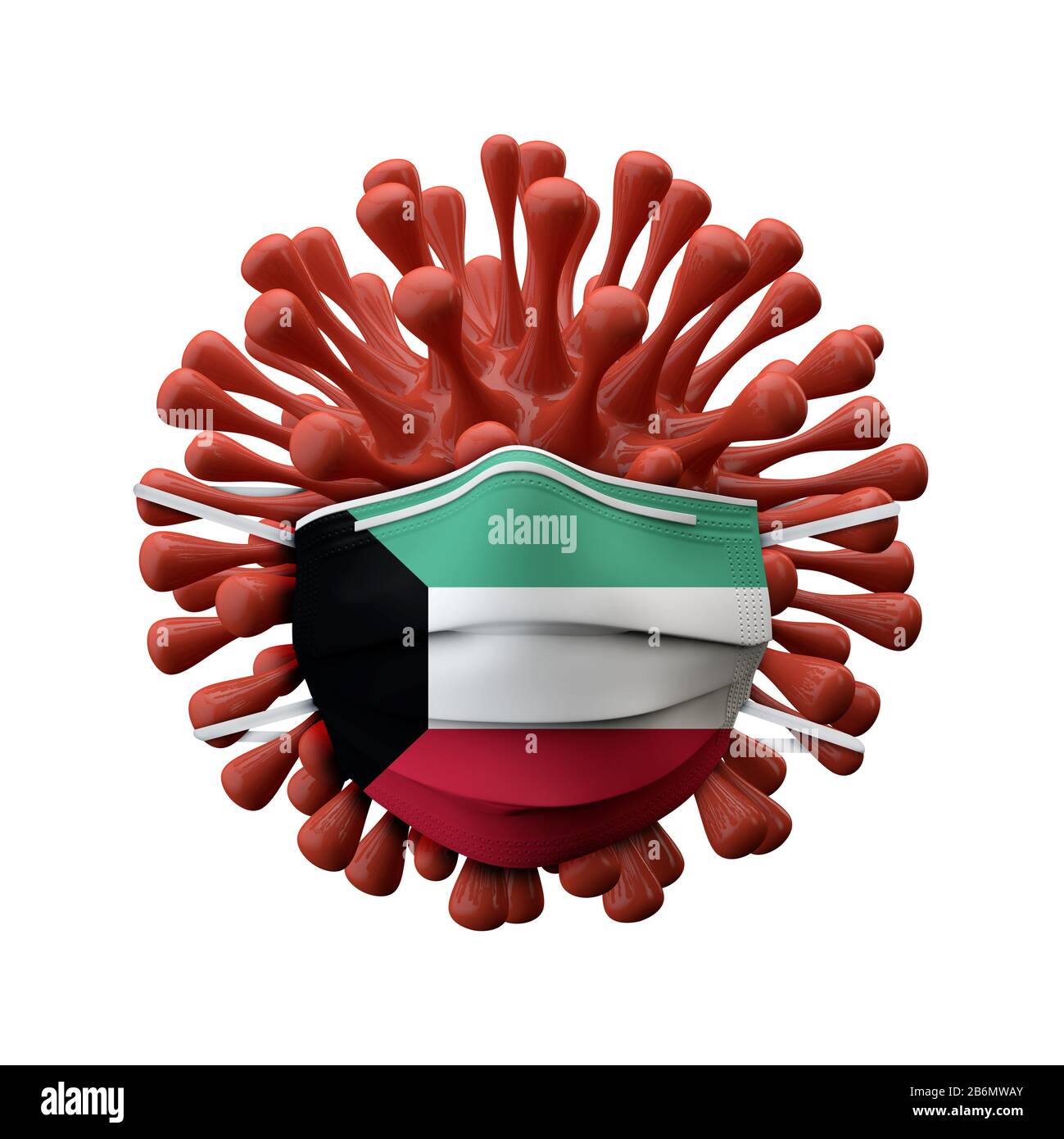 Kuwait flag protective mask on a virus bacteria. 3D Render Stock Photo ...