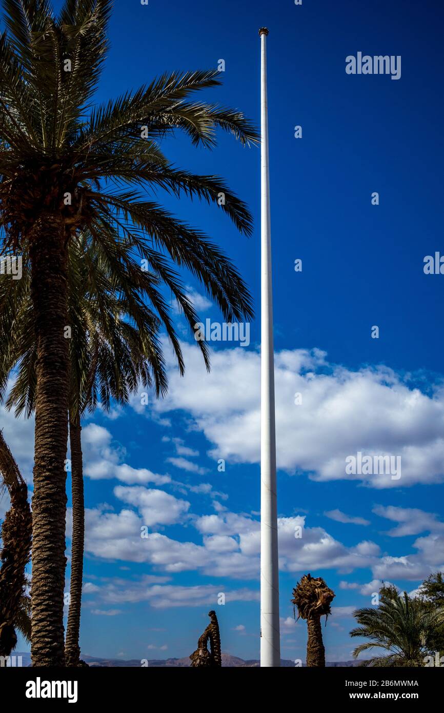 Jordan, Aqaba, Arab Revolt Flagpole as seen from the entrance of Aqaba ...