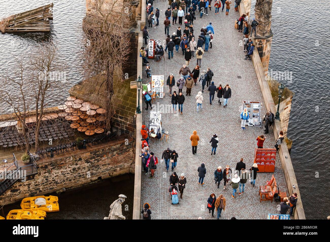 DECEMBER 2017, PRAGUE, CZECH REPUBLIC: Aerial view of the Charles ...