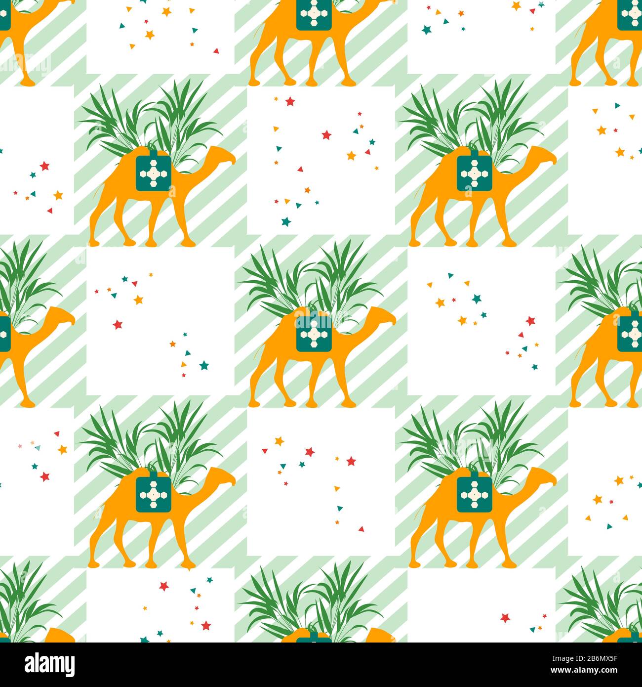Vector Seamless pattern with camel and plant. Wildlife Animal Green ...