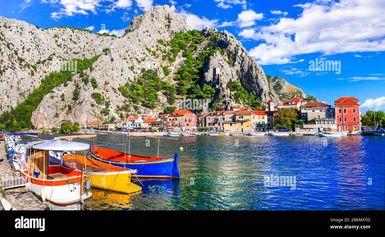Beautiful Omis town,view with colorful houses,mountains and old castle ...