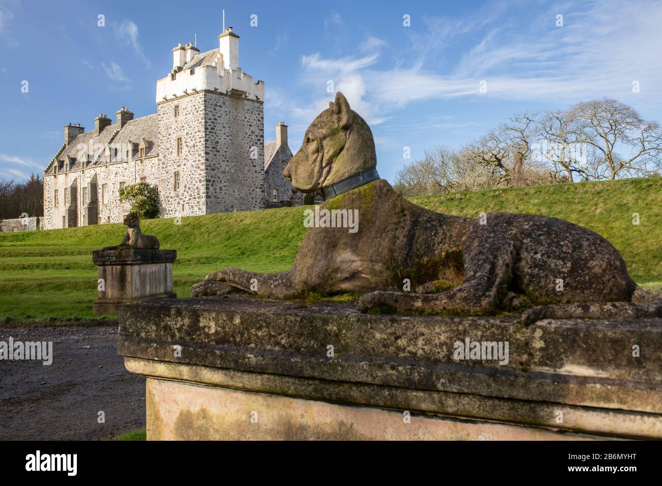 Kinsale Hounds guarding the entrance to Lochnaw Castle near Leswalt in ...