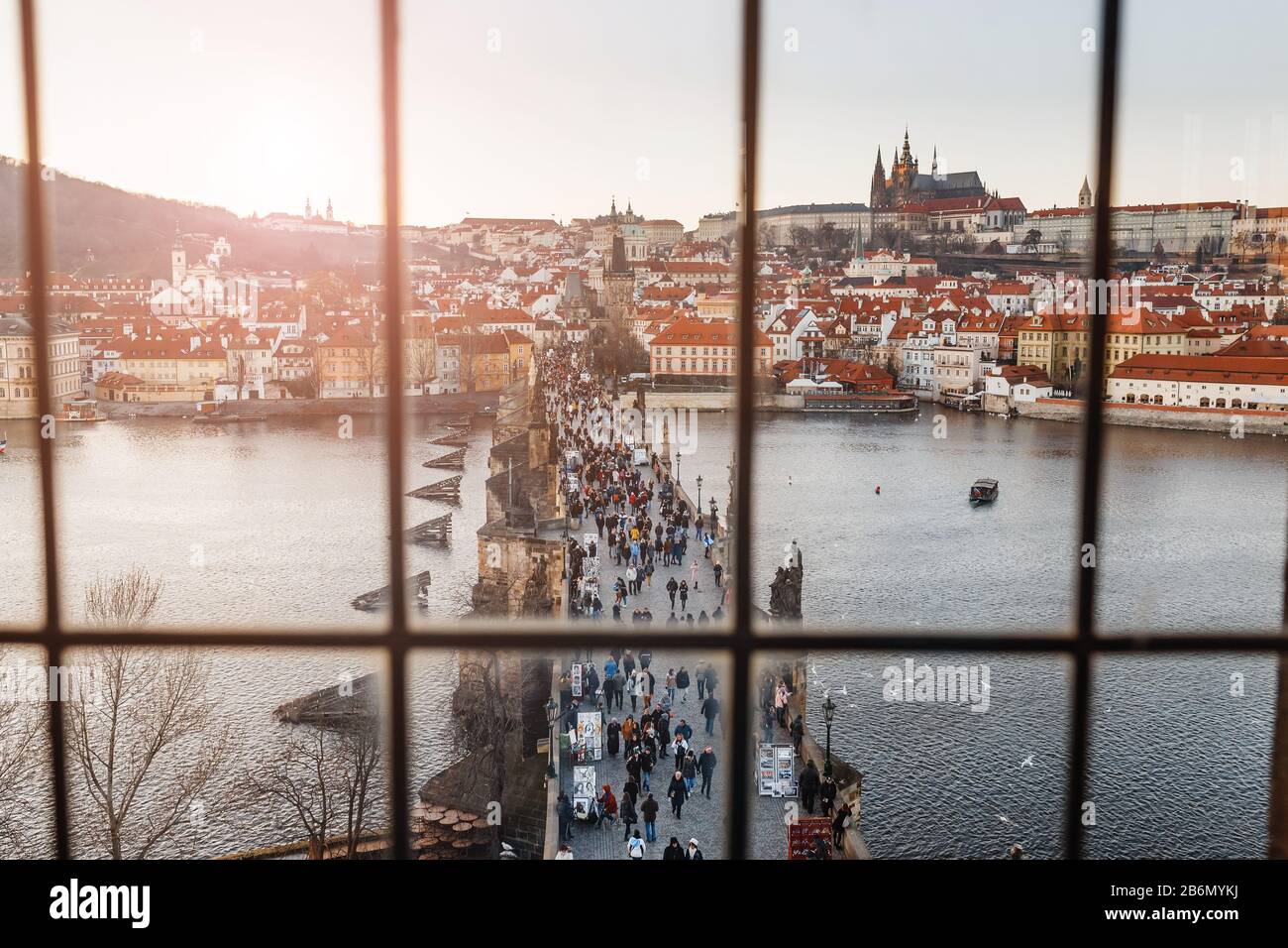 PRAGUE, CZECH REPUBLIC - DECEMBER 07, 2017: View through old tower ...