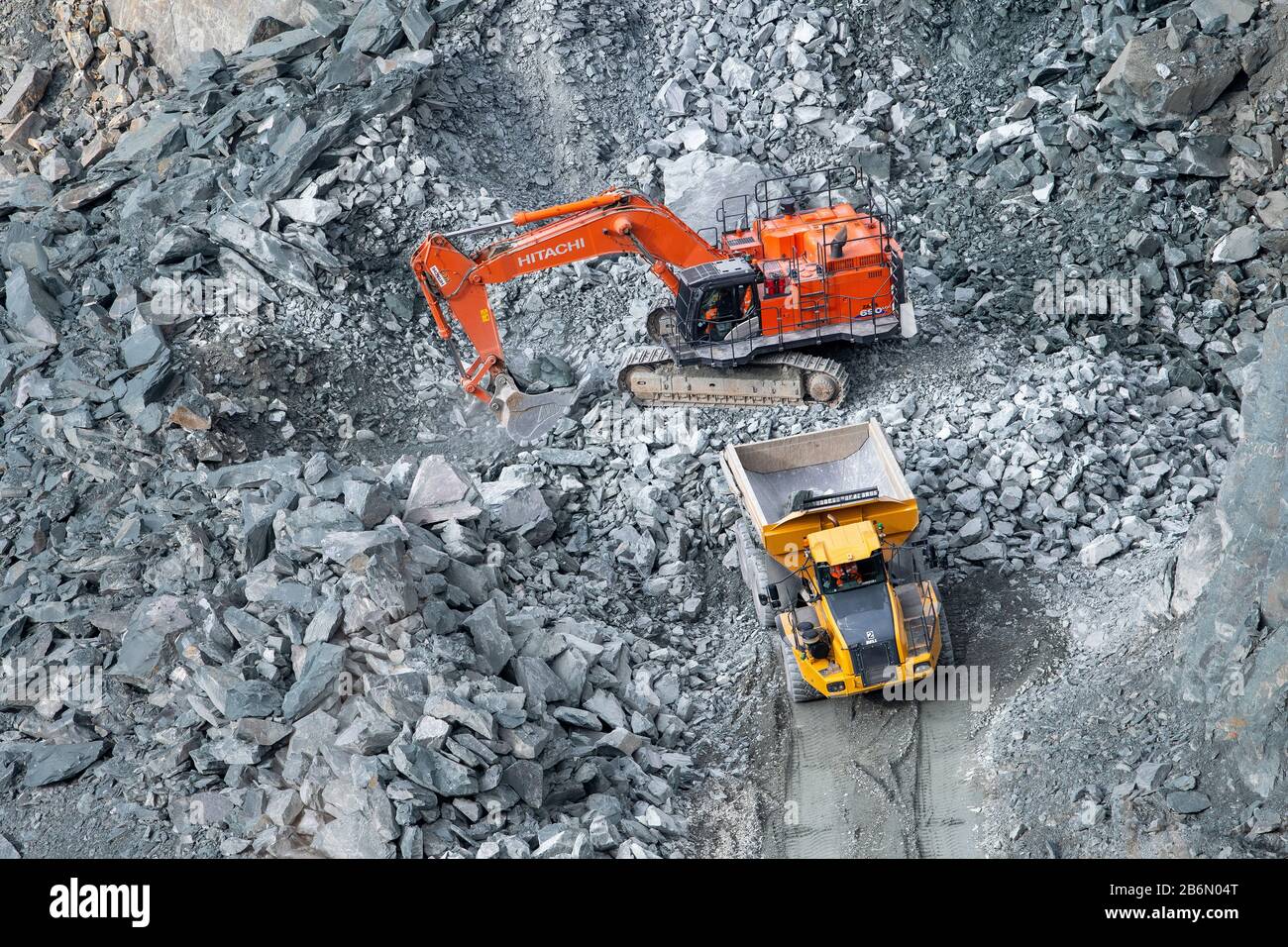 Limestone rocks being extracted from Ingleton Quarry in the Yorkshire ...