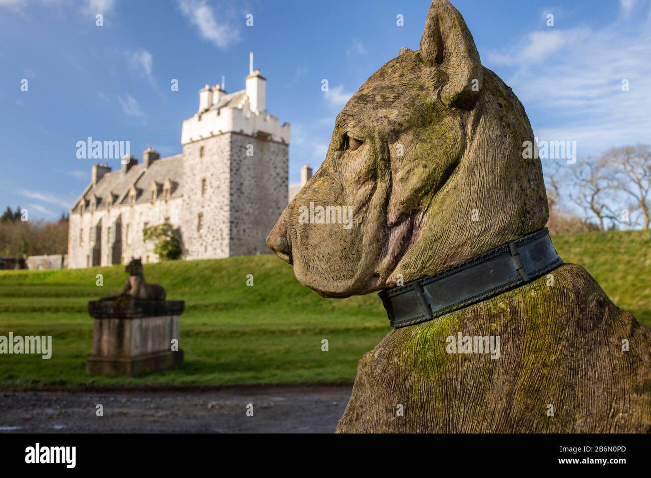 Kinsale Hounds guarding the entrance to Lochnaw Castle near Leswalt in ...