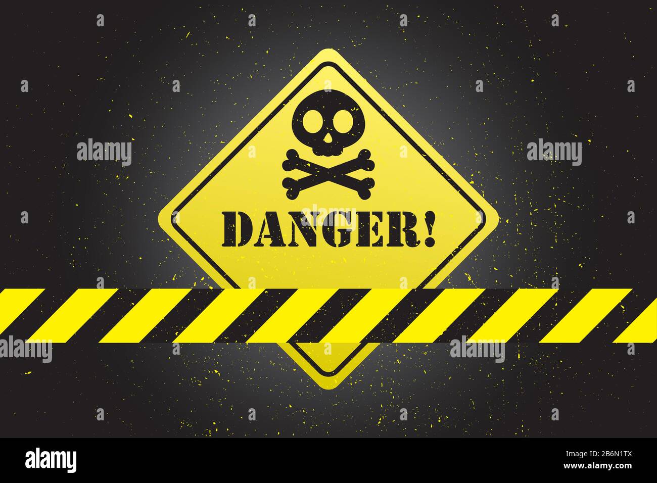Danger grunge background,black skull with bones,yellow and black vector ...