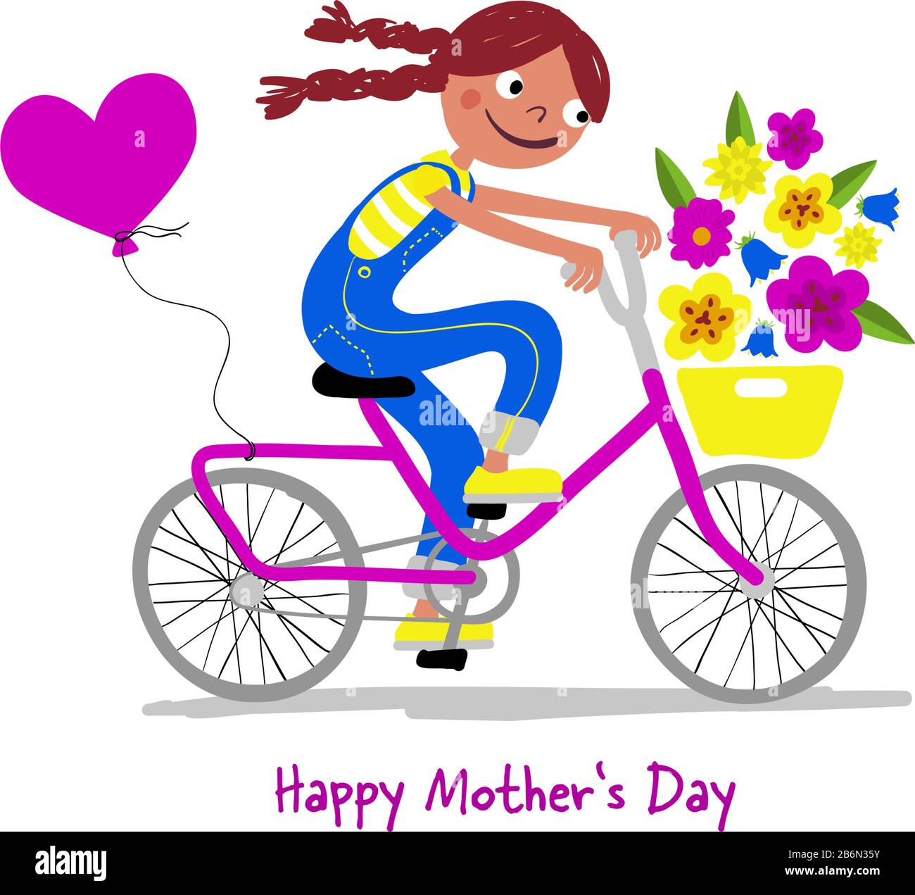 Mother's Day - Cute girl in dungarees with pigtails on a bike gives her ...