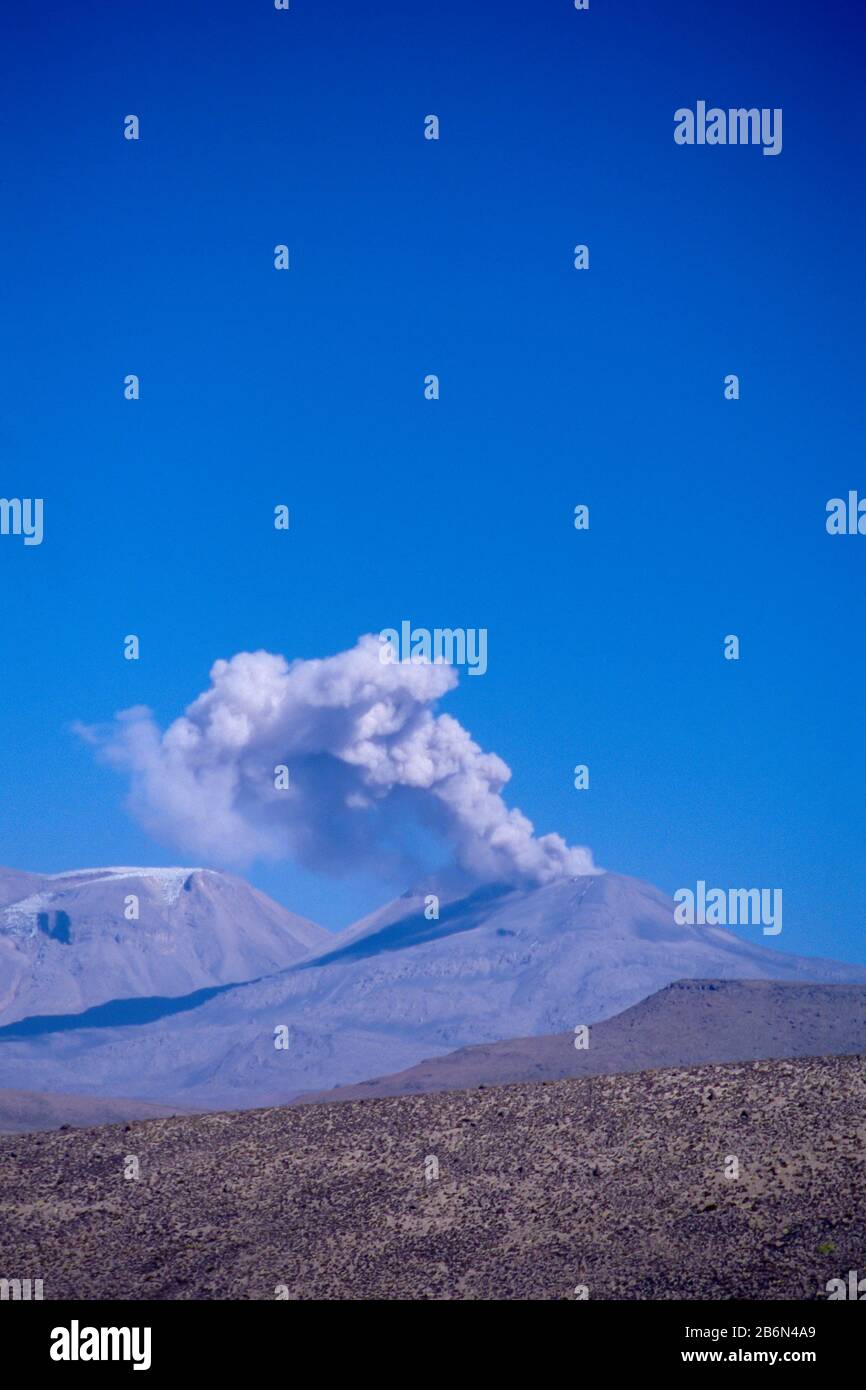 Peru, Altiplano, Sabancaya Volcano in erupttion, 19,391 feet in ...