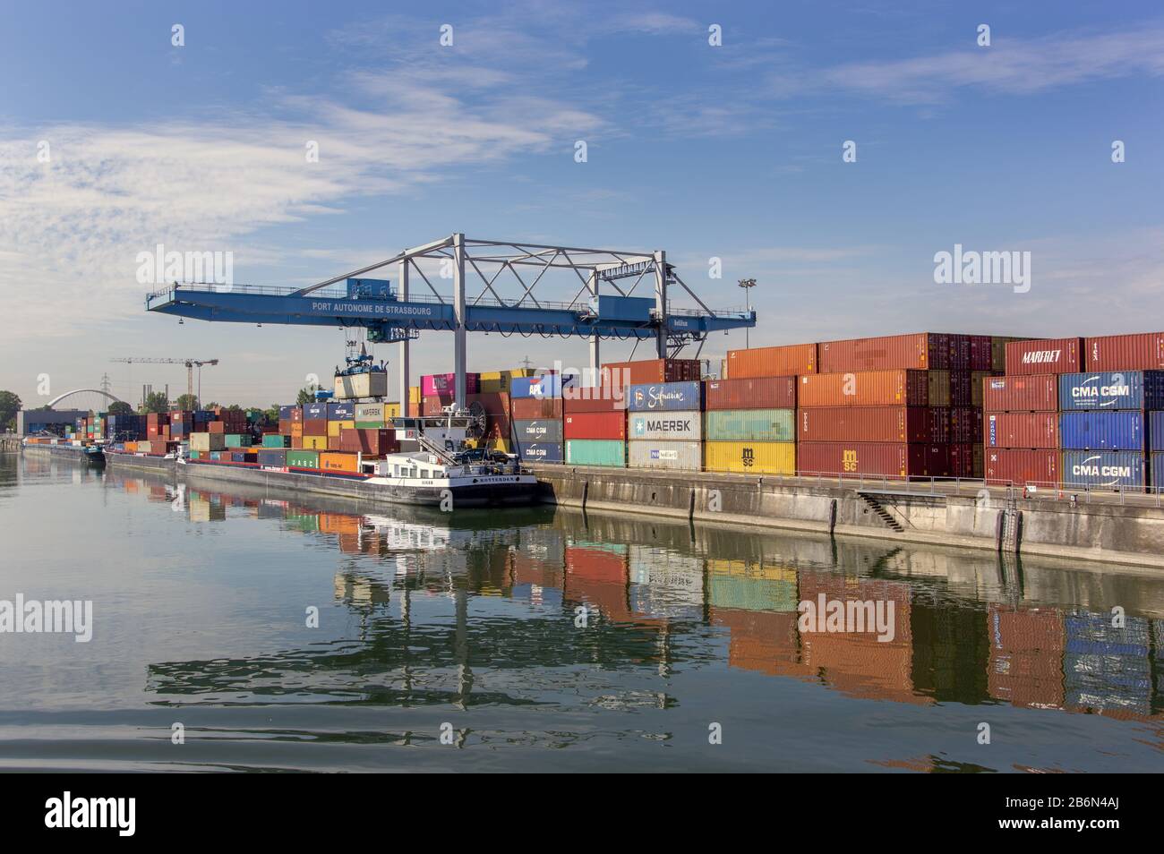 Container dock at the Port Autonome de Strasbourg on the river Rhine ...