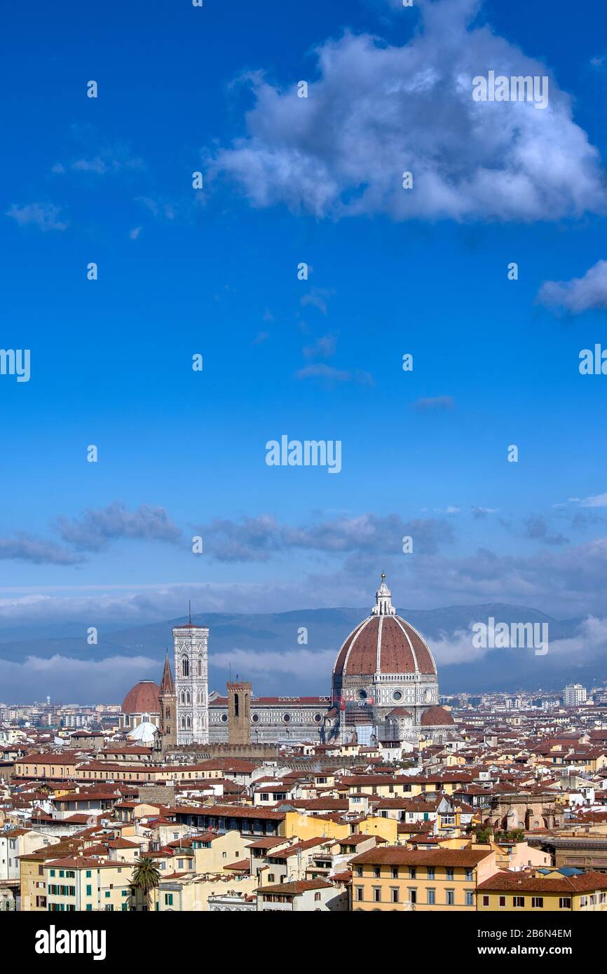 FLORENCE ITALY BLUE SKY AND A WHITE CLOUD OVER FLORENCE CATHEDRAL OR ...