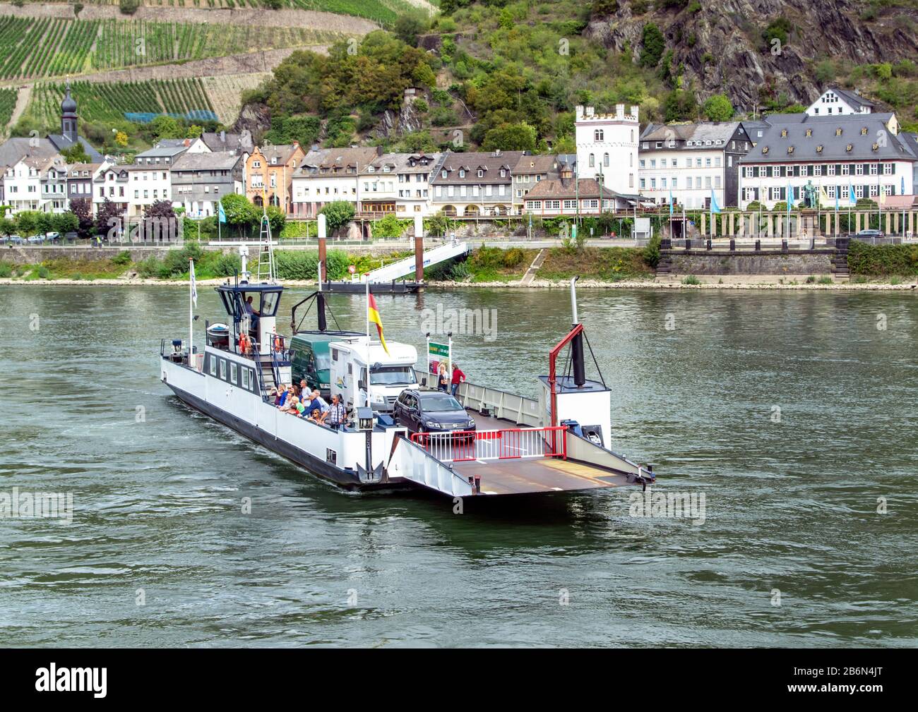 Small car ferry crossing the Rhine at Kaub Stock Photo - Alamy