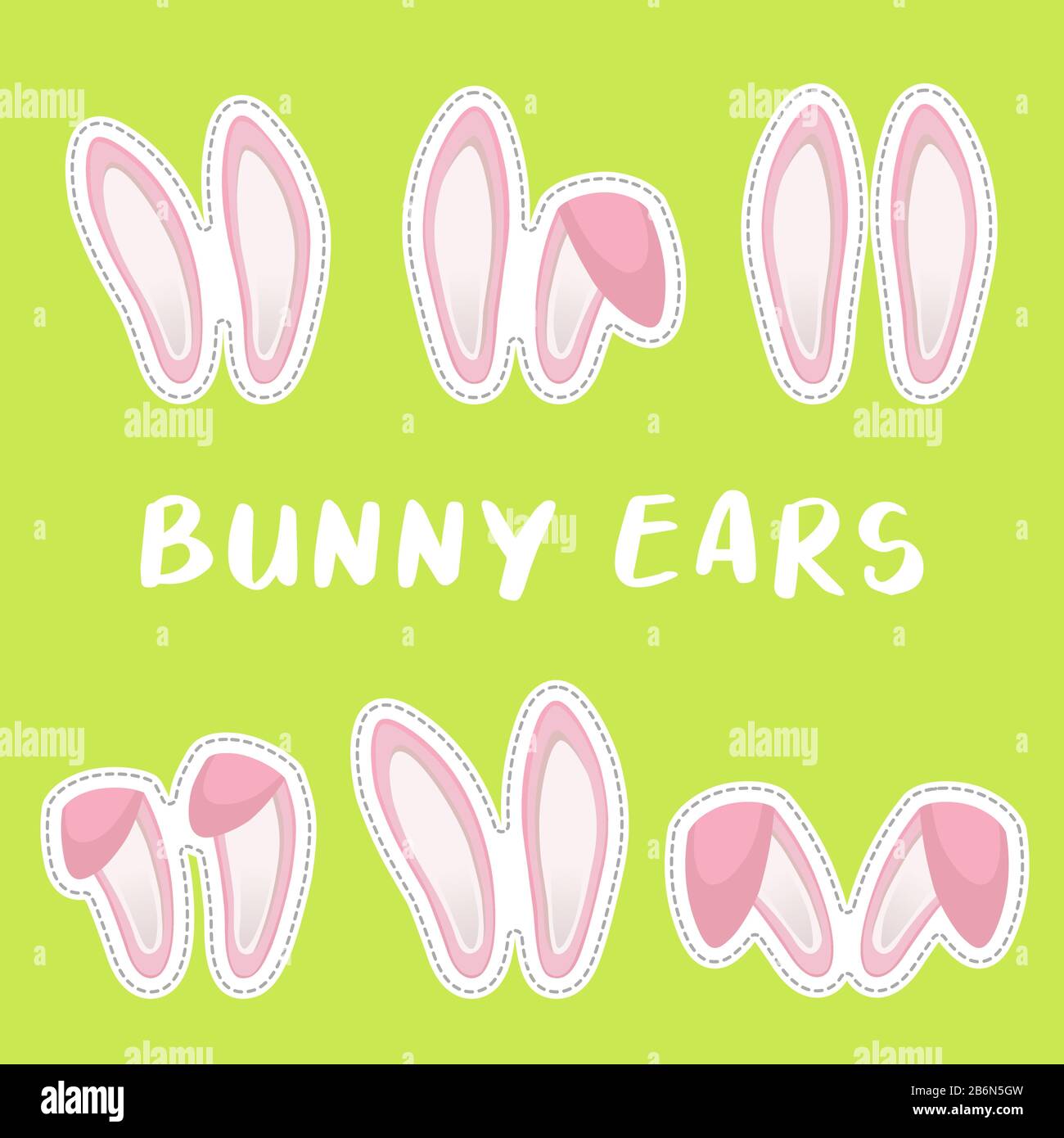 Easter bunny ears stickers collection. Set of masks Rabbit pink ear ...