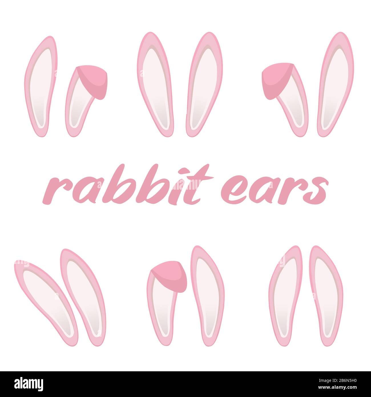 Easter bunny ears stickers collection. Set of masks Rabbit pink ear ...