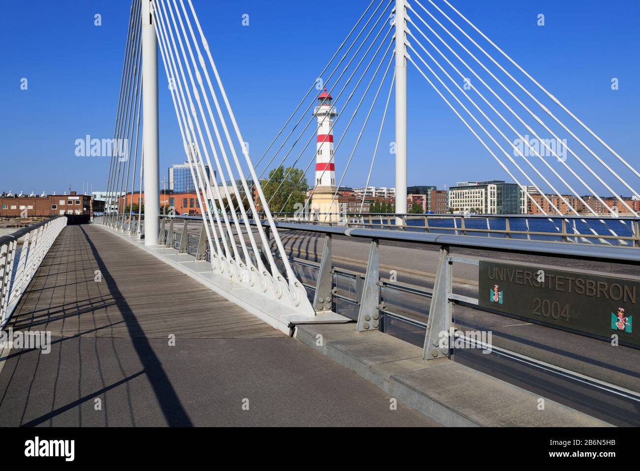 Malmo Harbor Lighthouse & University Bridge, Malmo, Sweden Stock Photo ...